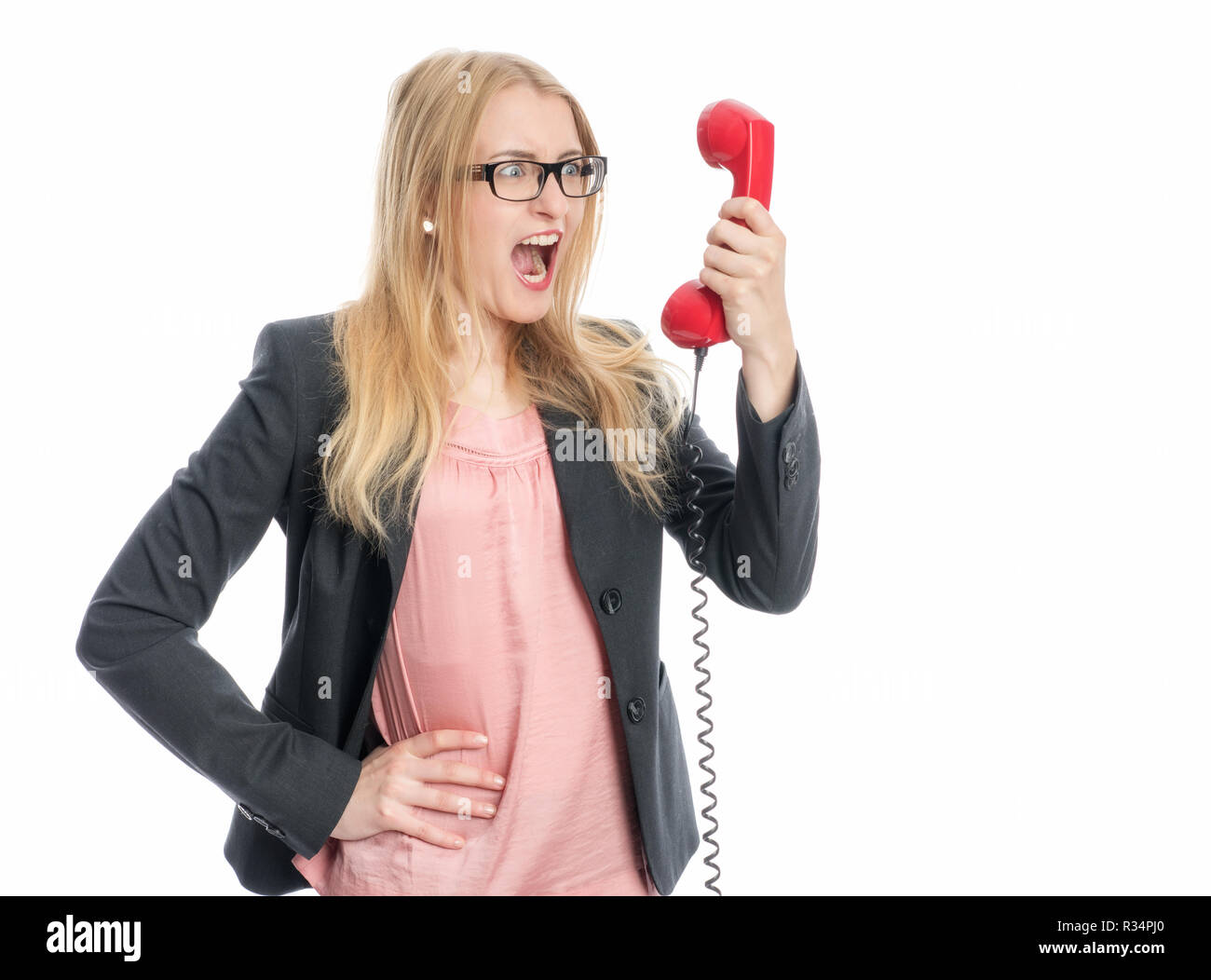 Businesswoman yell phone hi-res stock photography and images - Alamy
