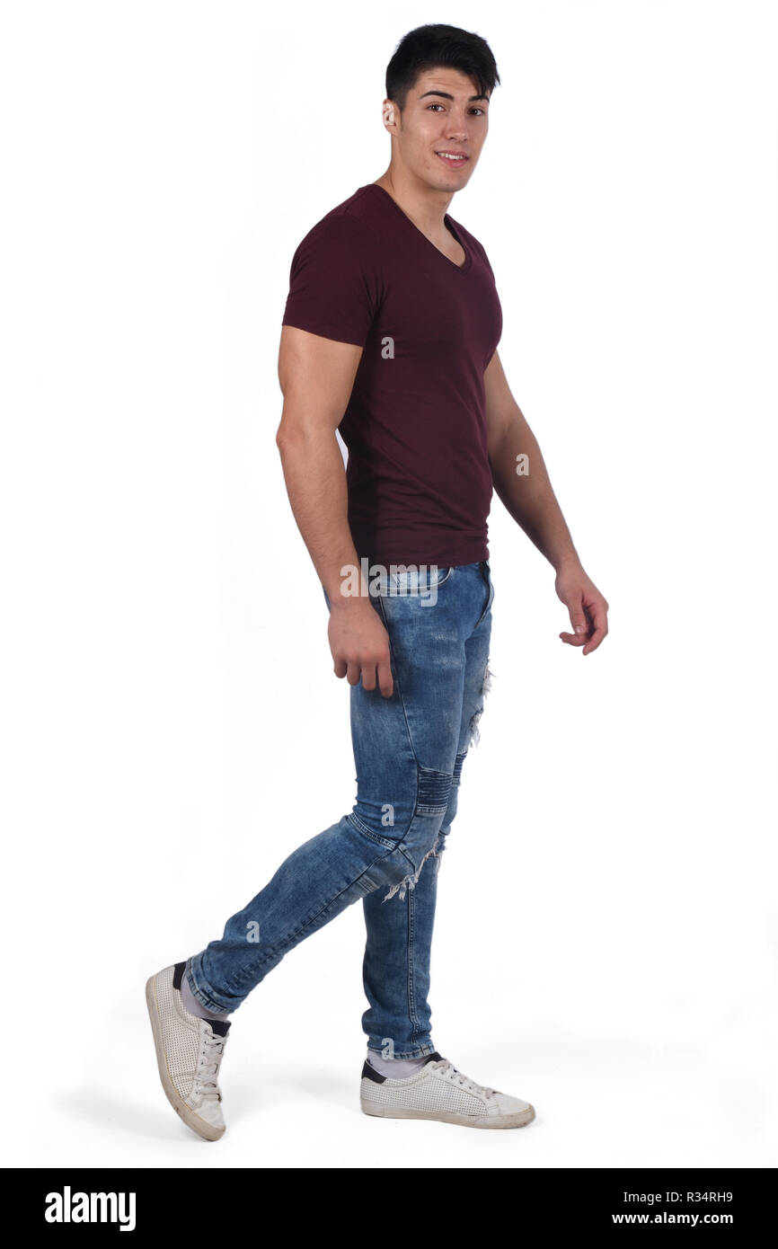 portrait of man walking on white background Stock Photo - Alamy