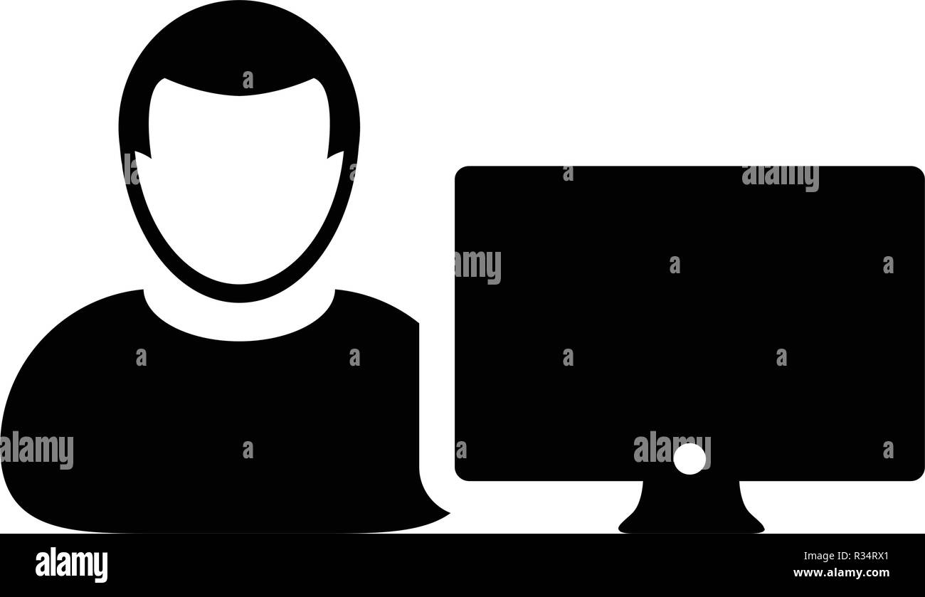 User icon vector male person with computer monitor screen avatar in ...