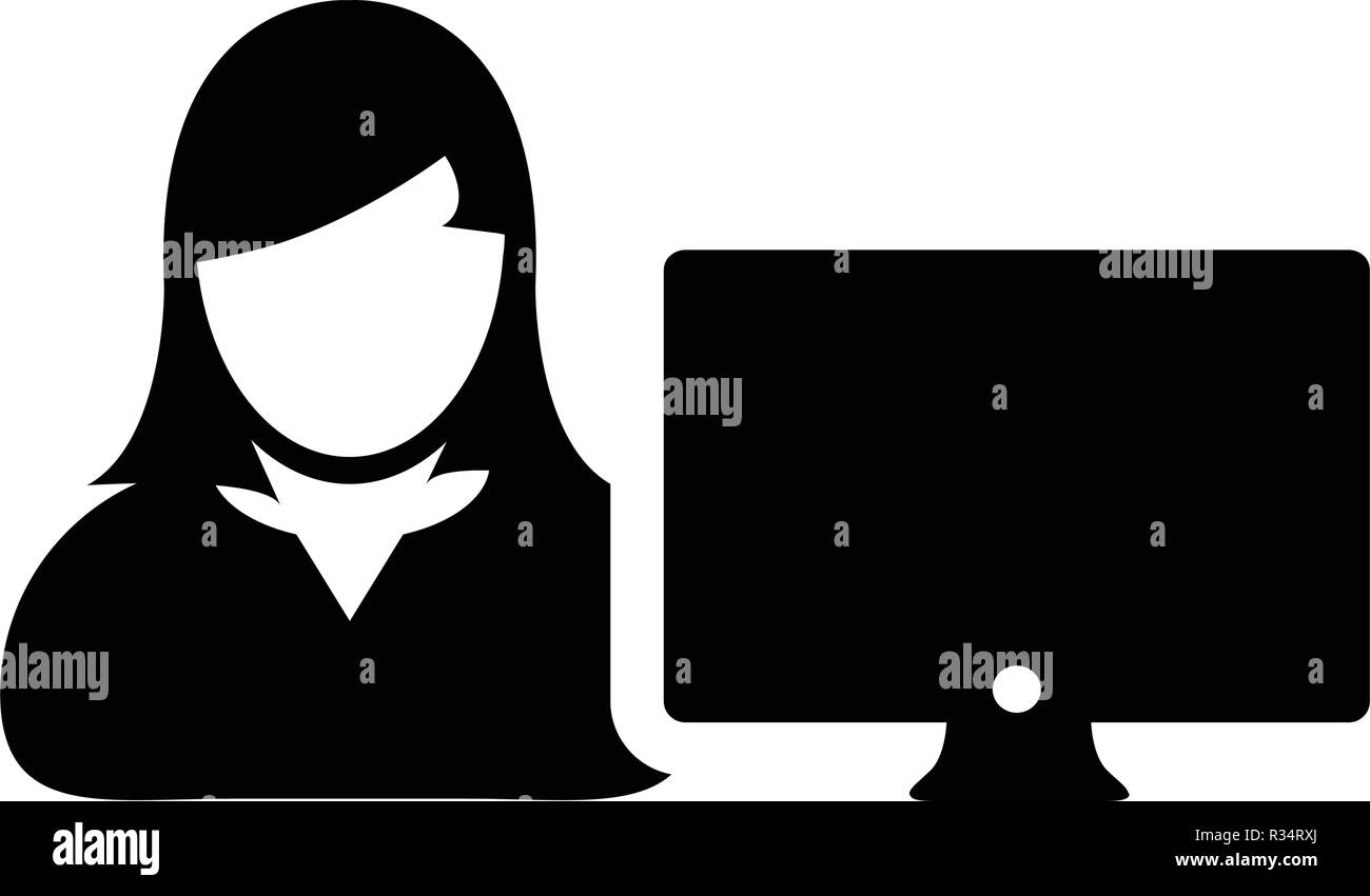 User icon vector female person with computer monitor screen avatar in ...