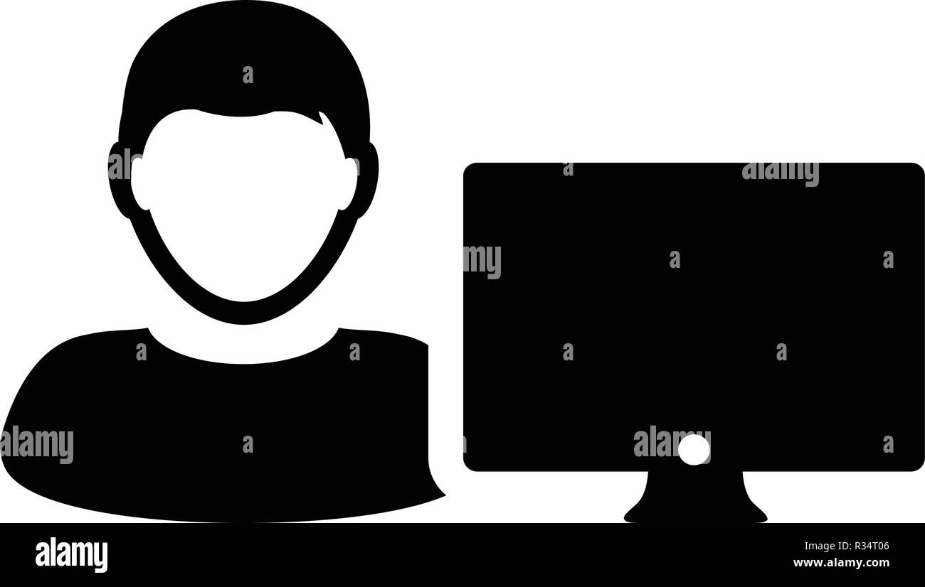 Computer icon vector male person user with computer monitor screen ...