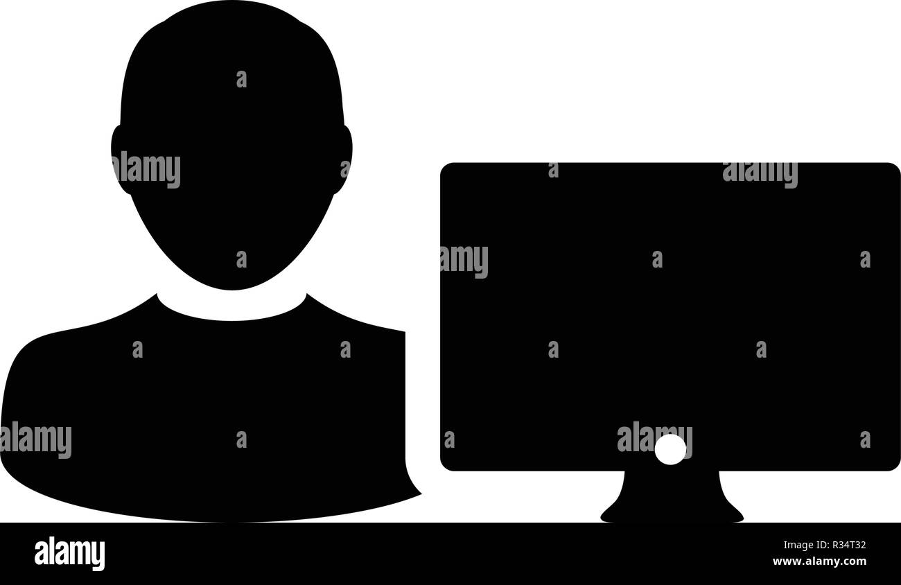 Office icon vector male person user with computer monitor screen avatar ...