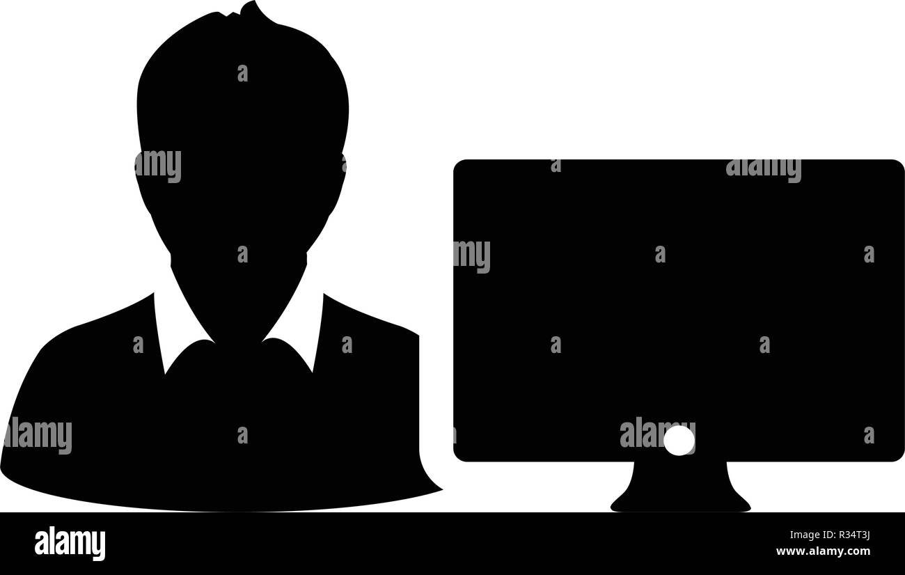 Network icon vector male person user with computer monitor screen ...