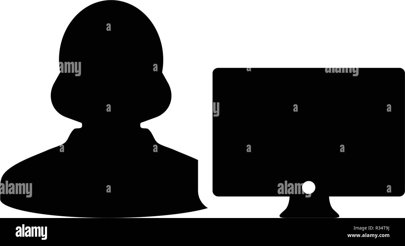 Client icon vector female person user with computer monitor screen ...