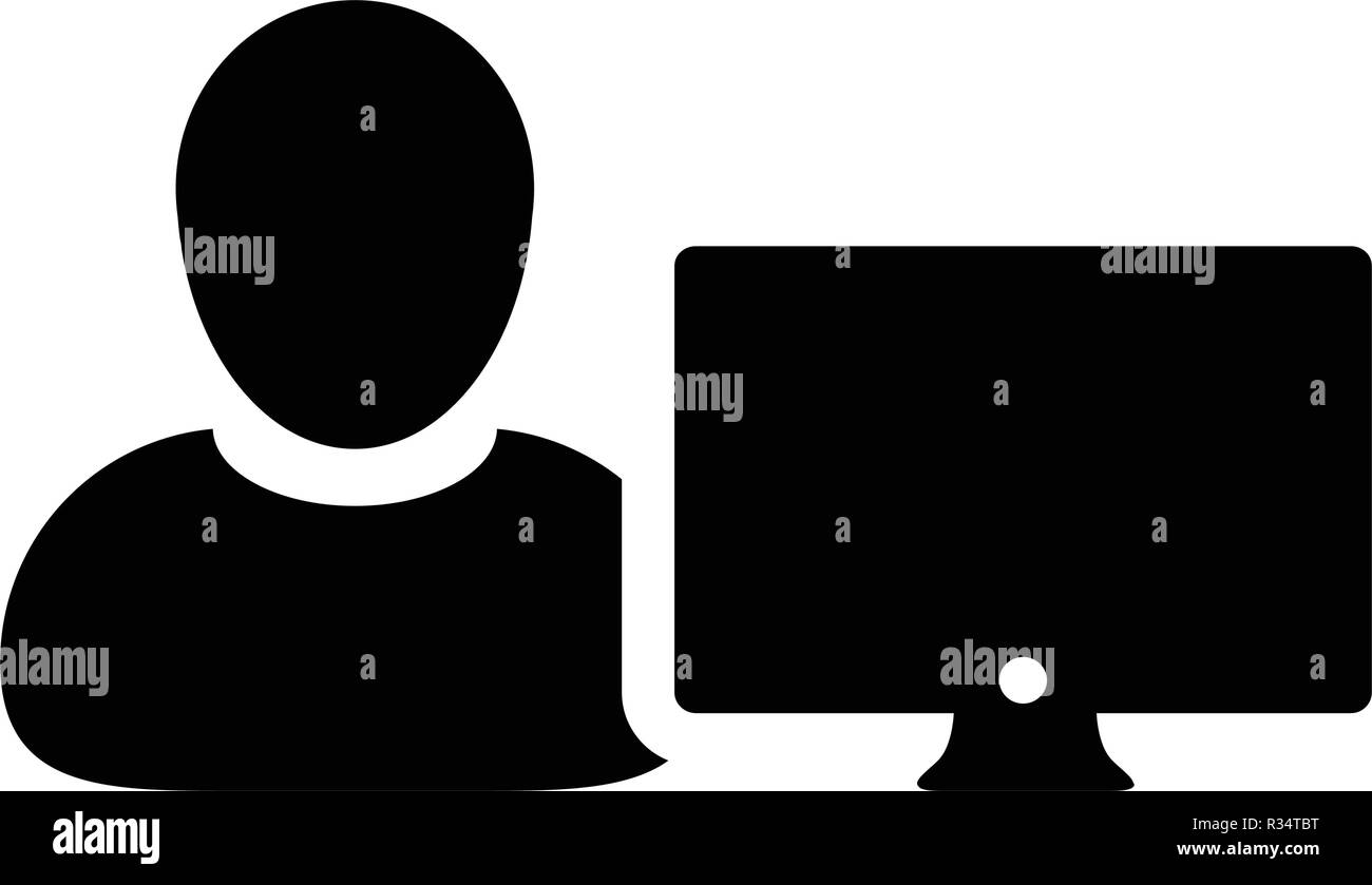 Manager icon vector male person user with computer monitor screen ...