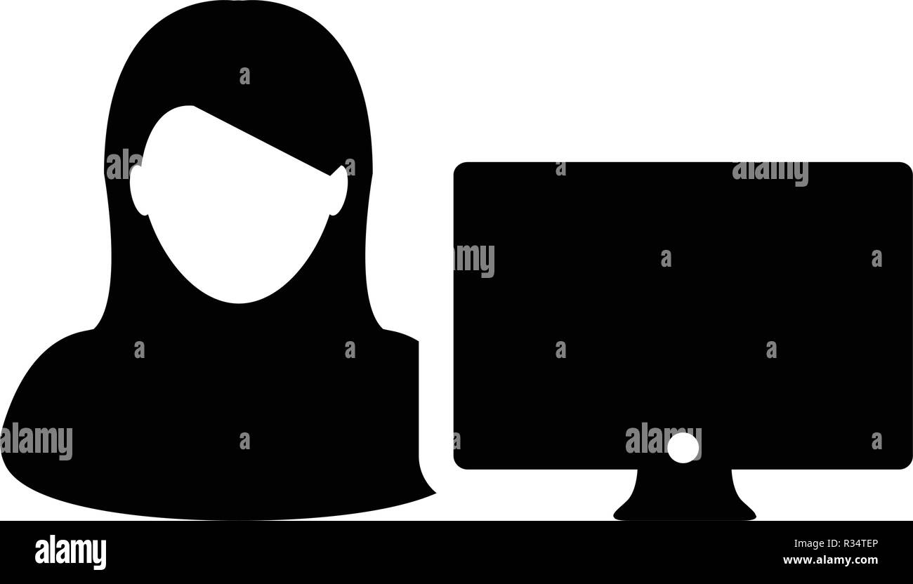 Monitor icon vector female person user with computer screen avatar in ...