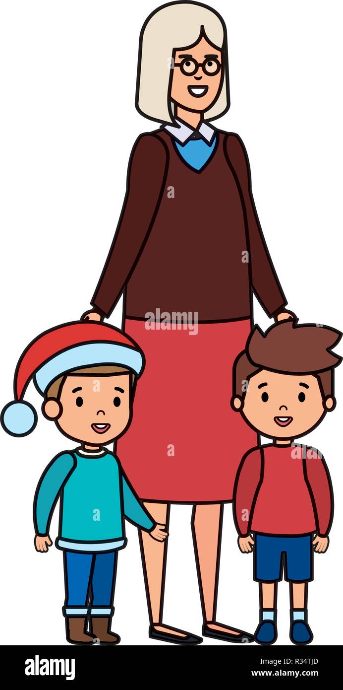 grandmother and kkids with december clothes vector illustration design ...