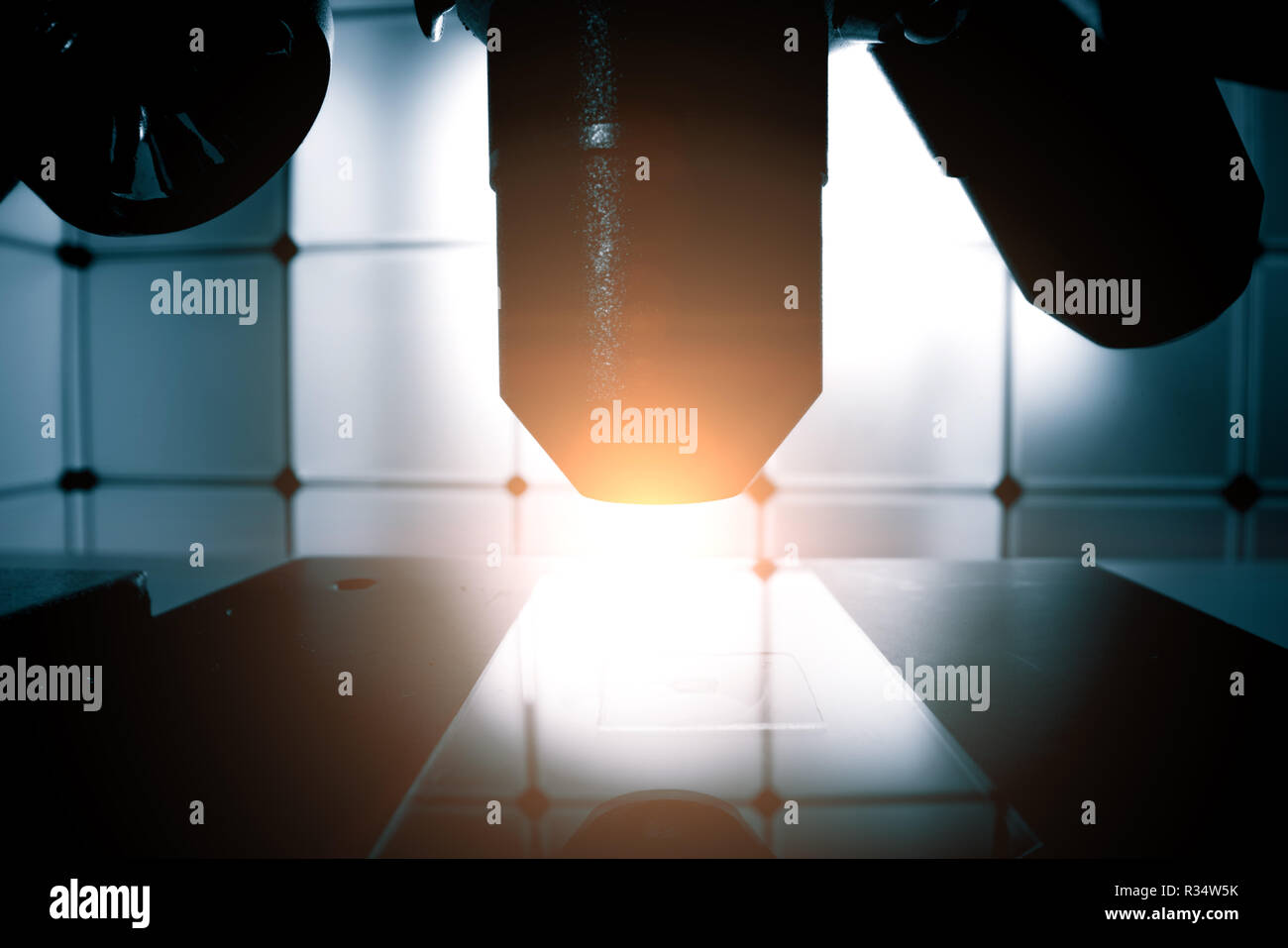 Close up microscope objective and slide Stock Photo - Alamy