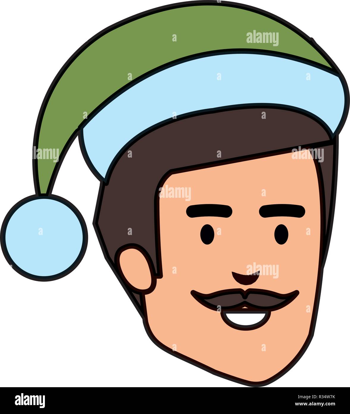 young man head with beard and santa hat vector illustration design ...