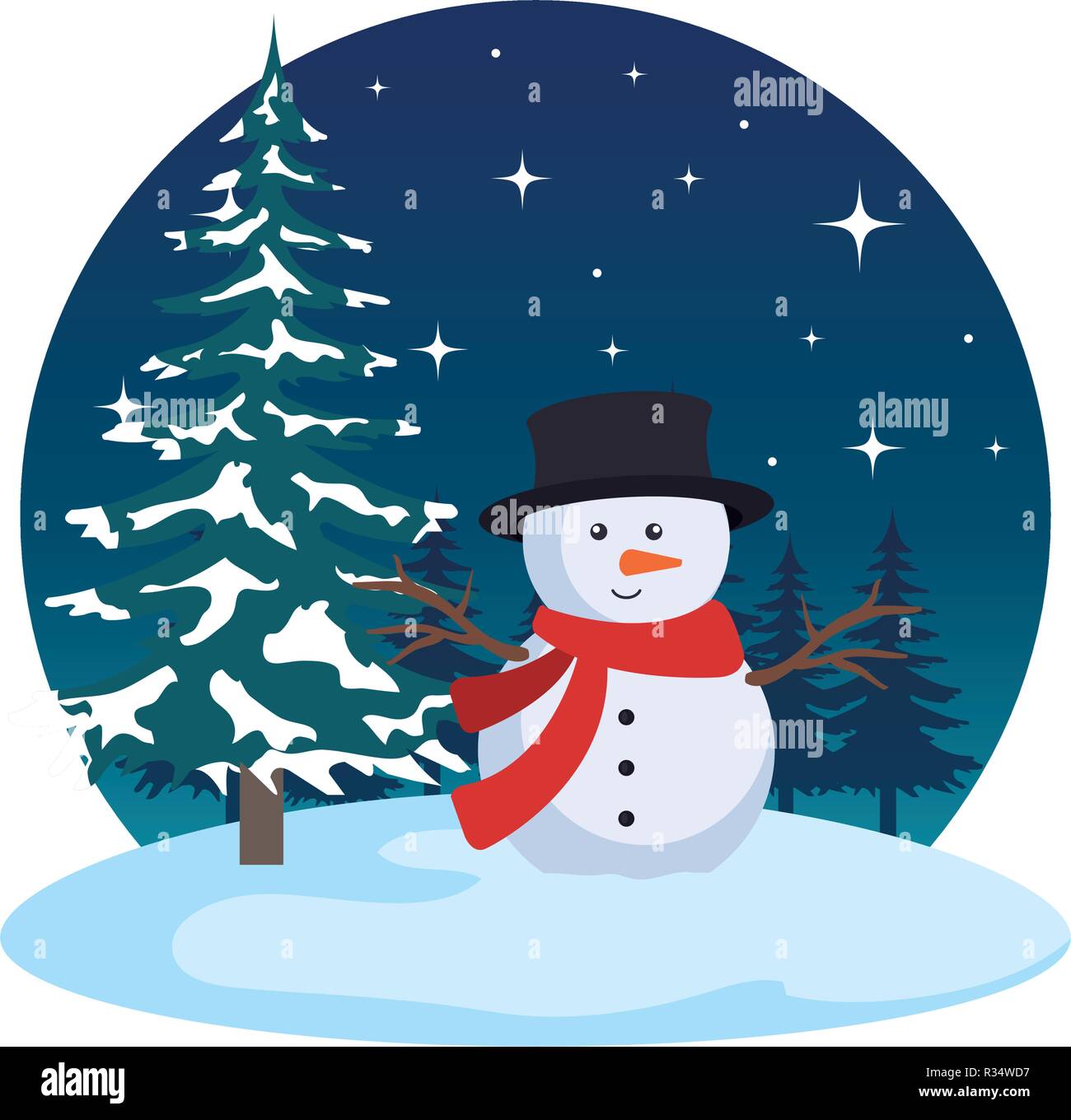 snowscape field with snowman scene vector illustration design Stock ...