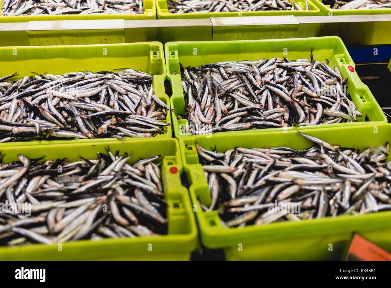 sardines fish in a box with ice in a fishmonger Stock Photo - Alamy