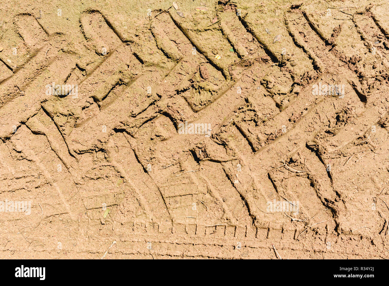 Tractor wheel tracks on wet mud Stock Photo - Alamy
