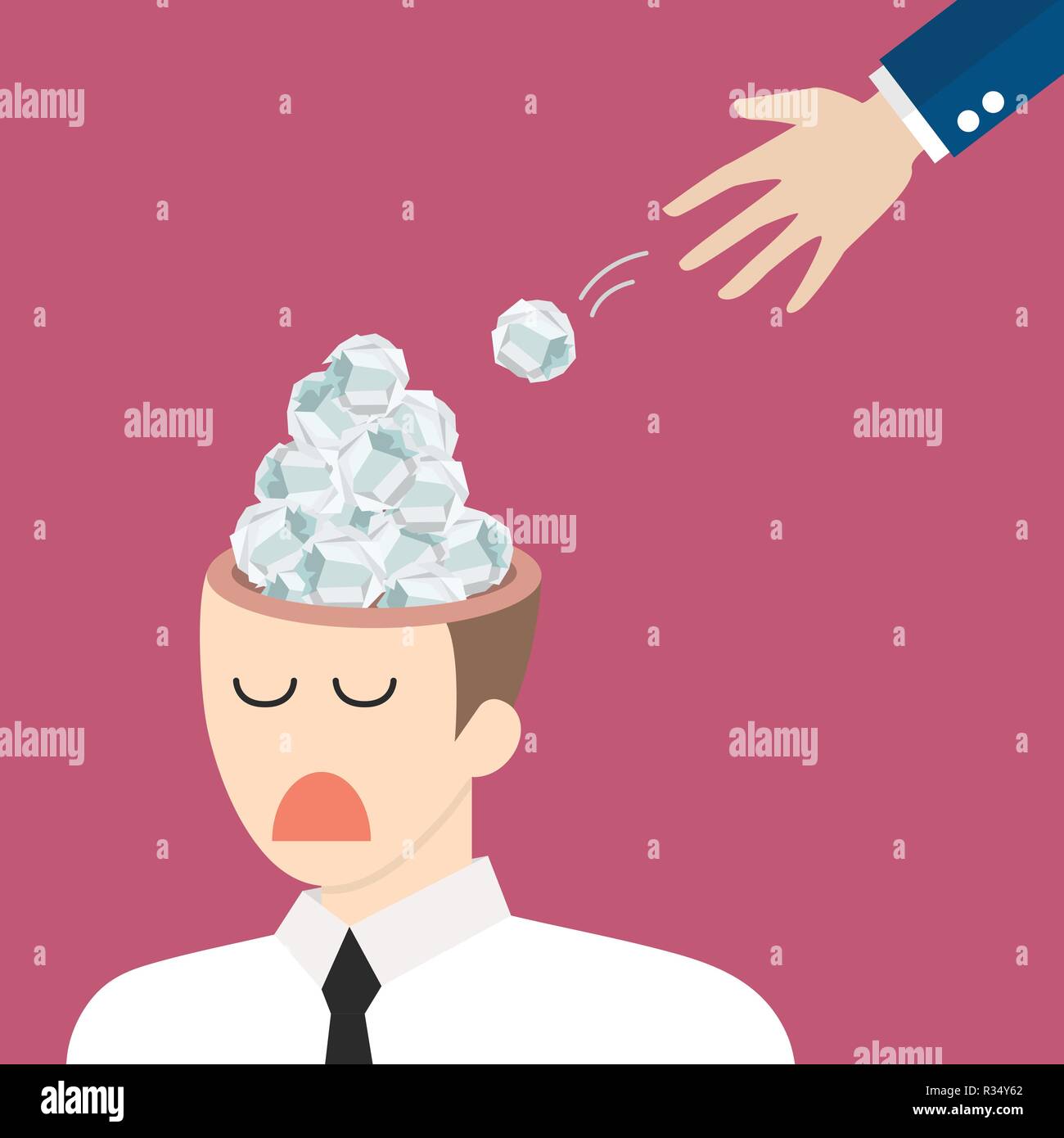 Hand throwing crumpled paper in businessman head. Unnecessary ...