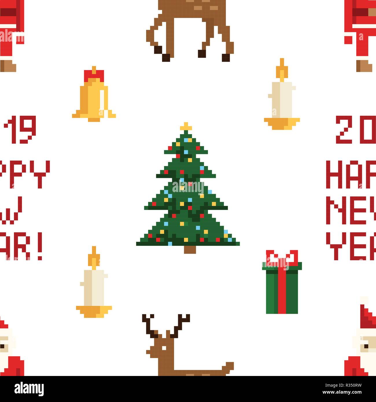 Colorful Pixel Pattern with Christmas Elements. Atcade games style ...