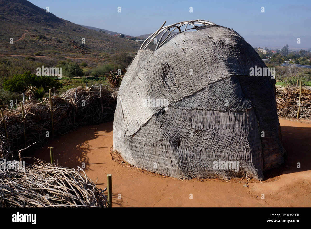 A typical 'skerm' or shelter built by Bushmen (San) in the Karoo Desert ...
