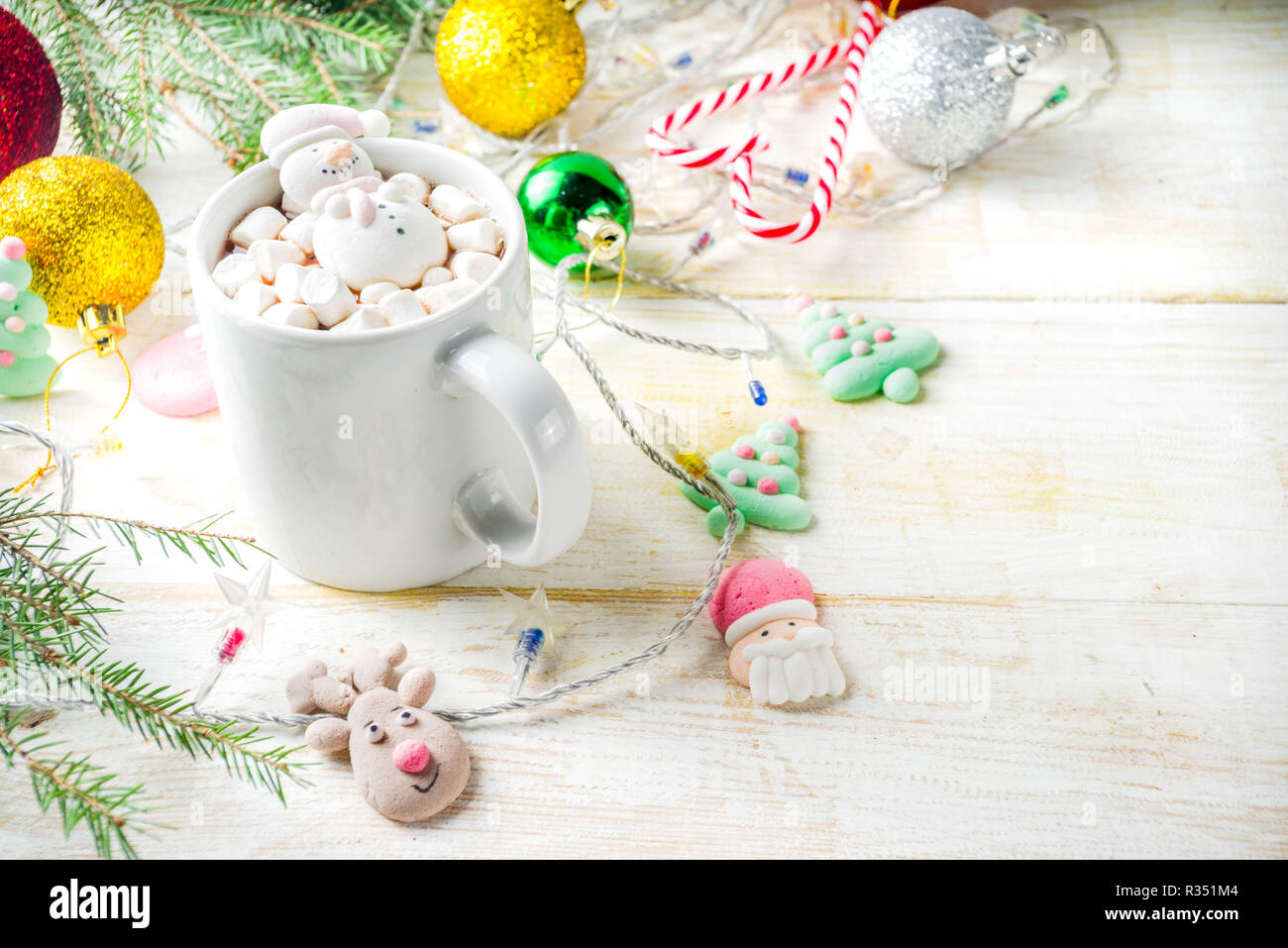 Creative idea for christmas drink, delicious hot chocolate with funny ...