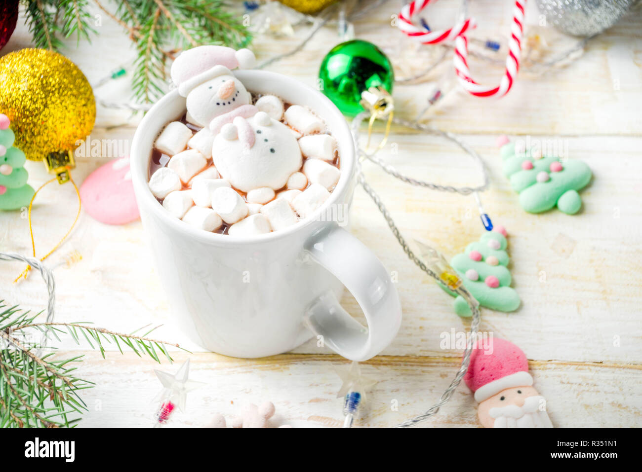 Creative idea for christmas drink, delicious hot chocolate with funny ...
