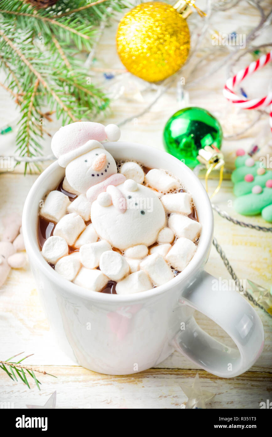 Creative idea for christmas drink, delicious hot chocolate with funny ...