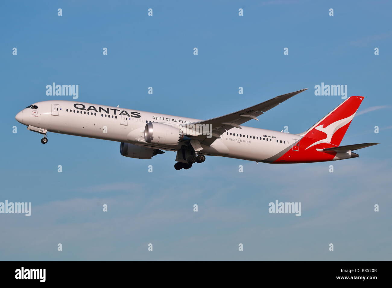 Qantas Boeing 787-9 Dreamliner VH-ZNB takes off at London Heathrow ...