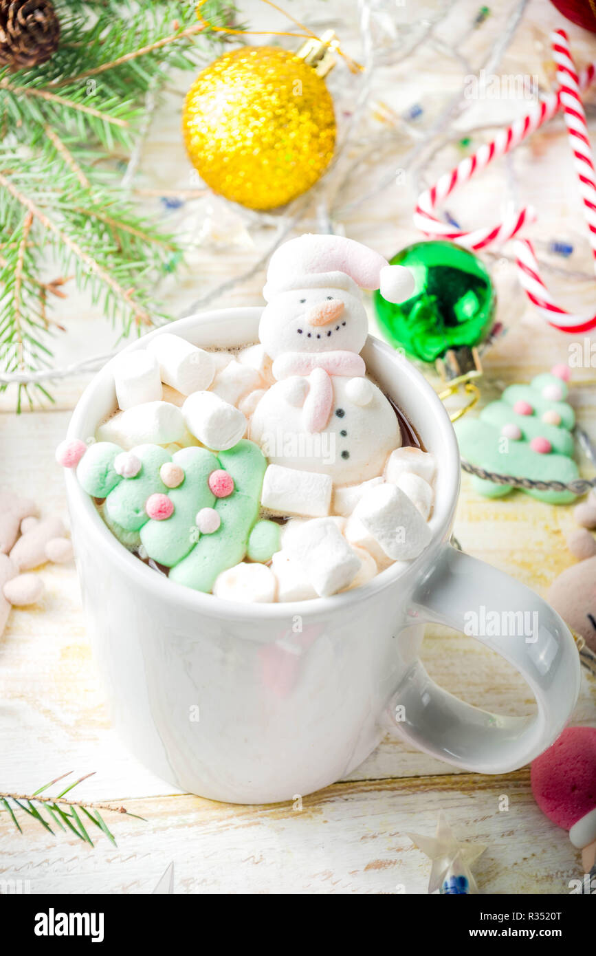 Creative idea for christmas drink, delicious hot chocolate with funny ...