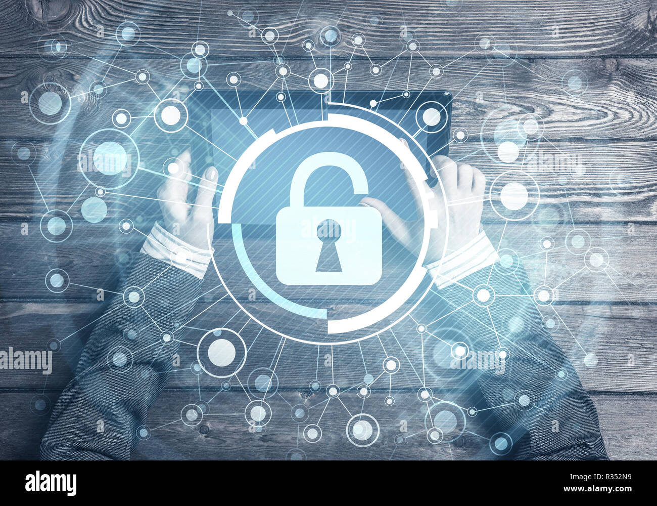 Concept of computer access with media lock icon on tablet screen Stock ...