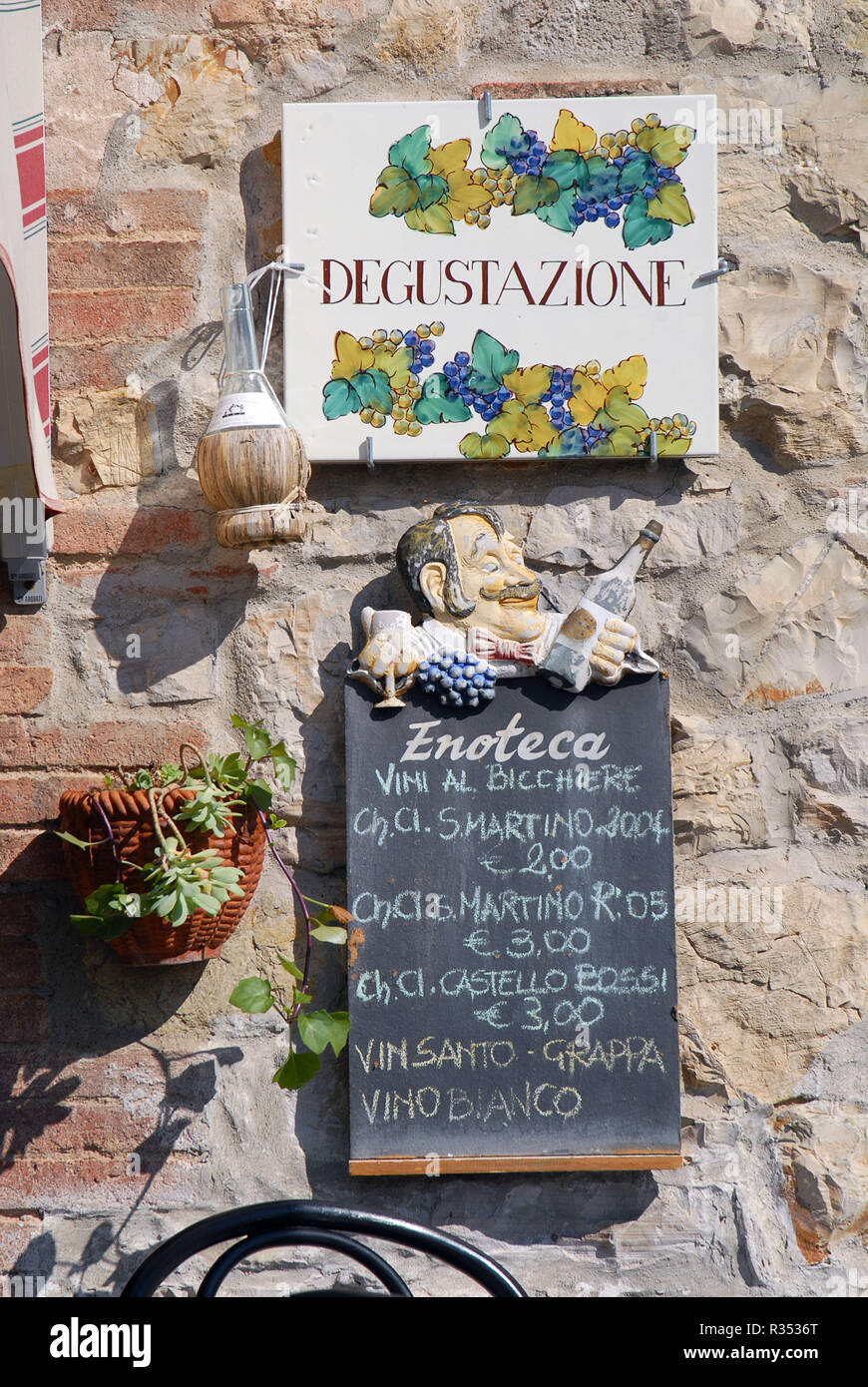 Wine tasting sign outside wine shop in Gaiole in Chianti Tuscany, Italy ...