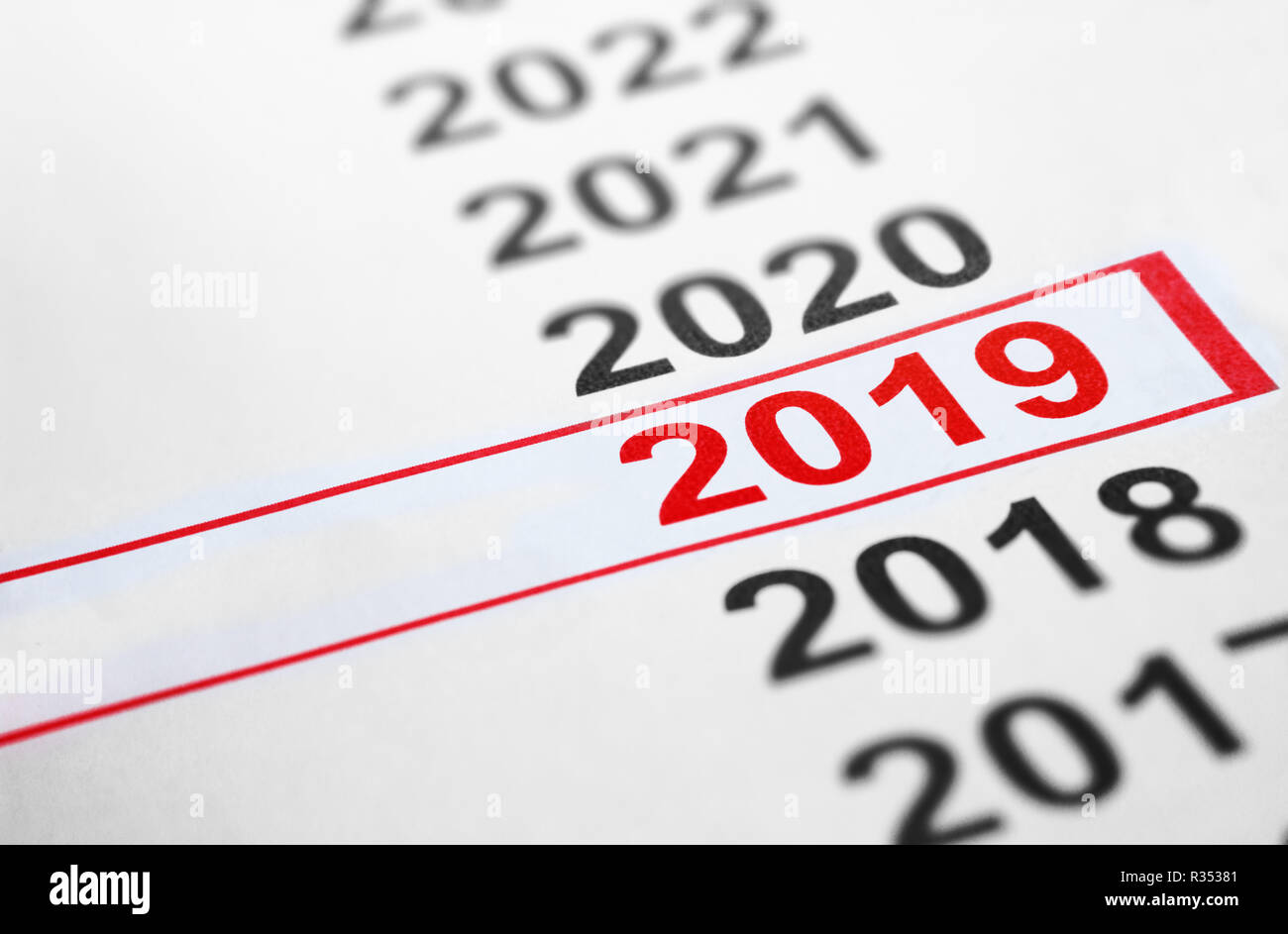 2019 (Red) On Soft White Background With Years Increasing Stock Photo ...