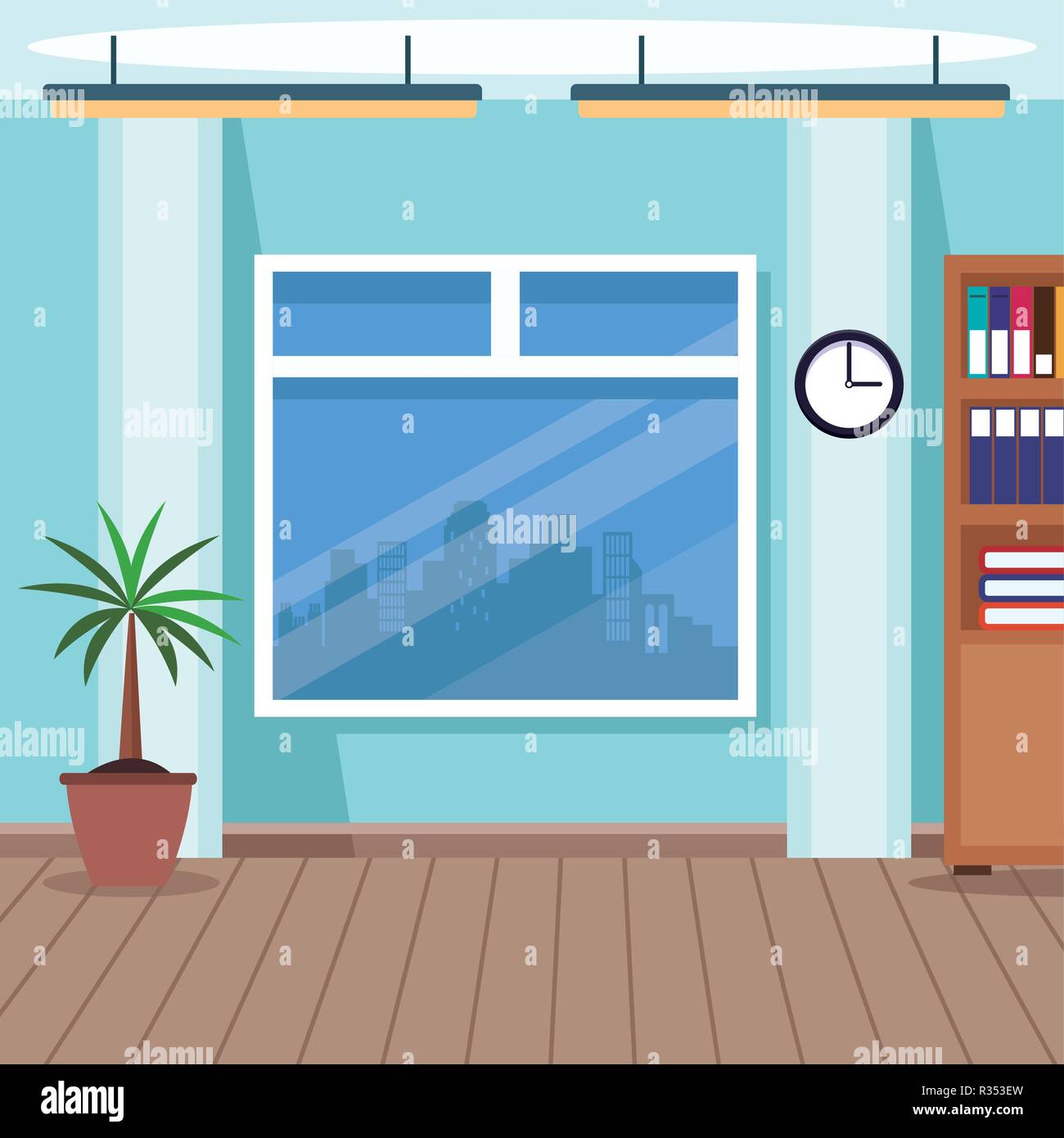 executive business office with window cartoon vector illustration ...