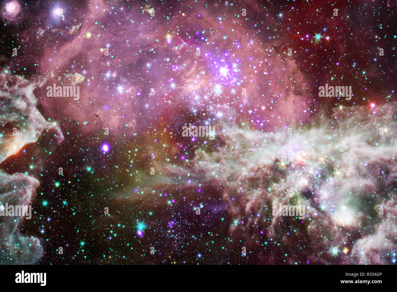 Universe scene with bright stars and galaxies in deep space showing the ...