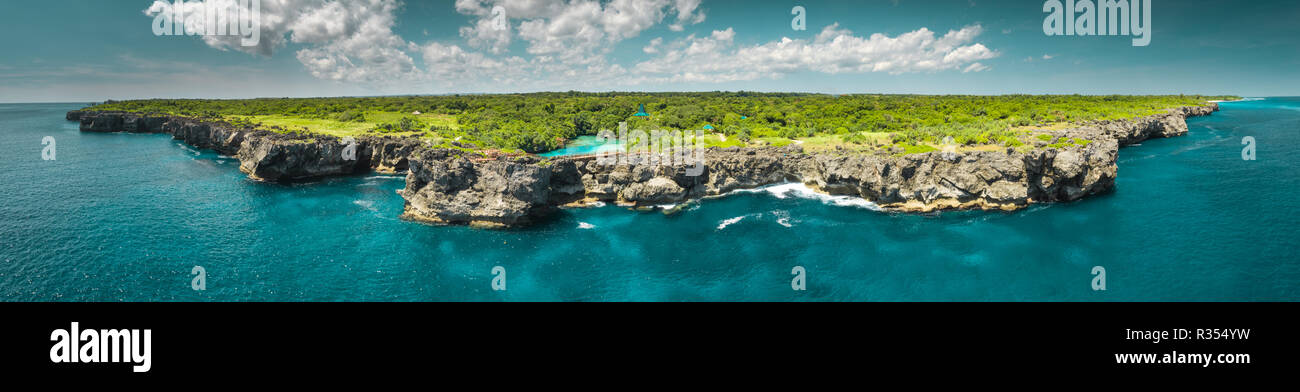 Aerial drone shot of panorama island in Indian ocean. Indonesia ...