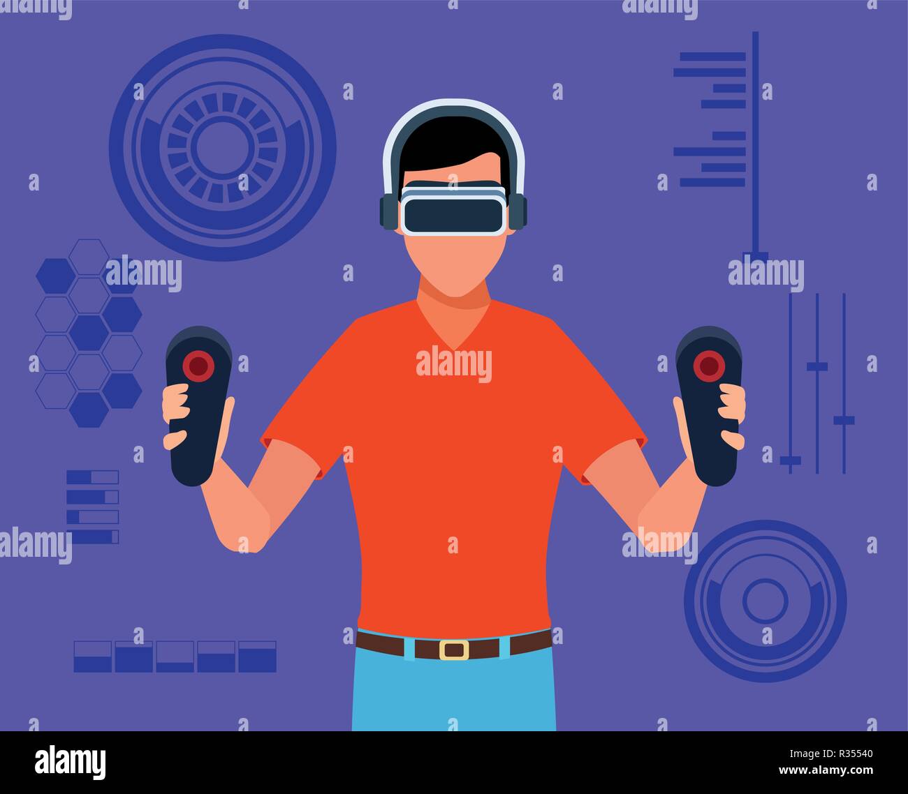 Man using virtual reality glasses avatar cartoon vector illustration ...