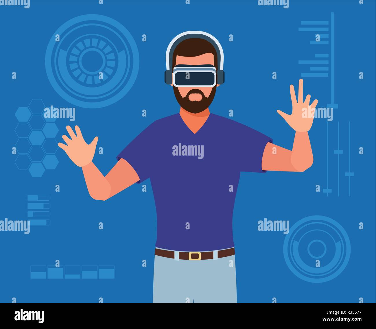 Man using virtual reality glasses avatar cartoon vector illustration ...