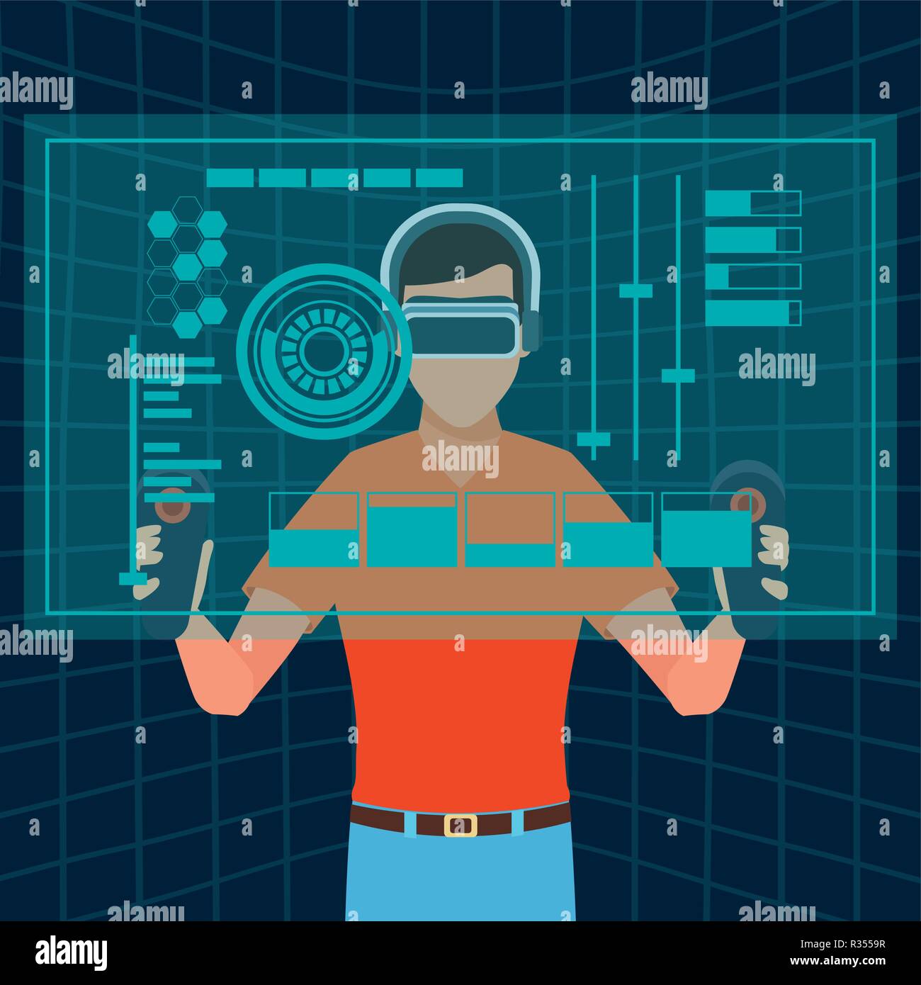 Man using virtual reality glasses avatar cartoon vector illustration graphic design Stock Vector ...