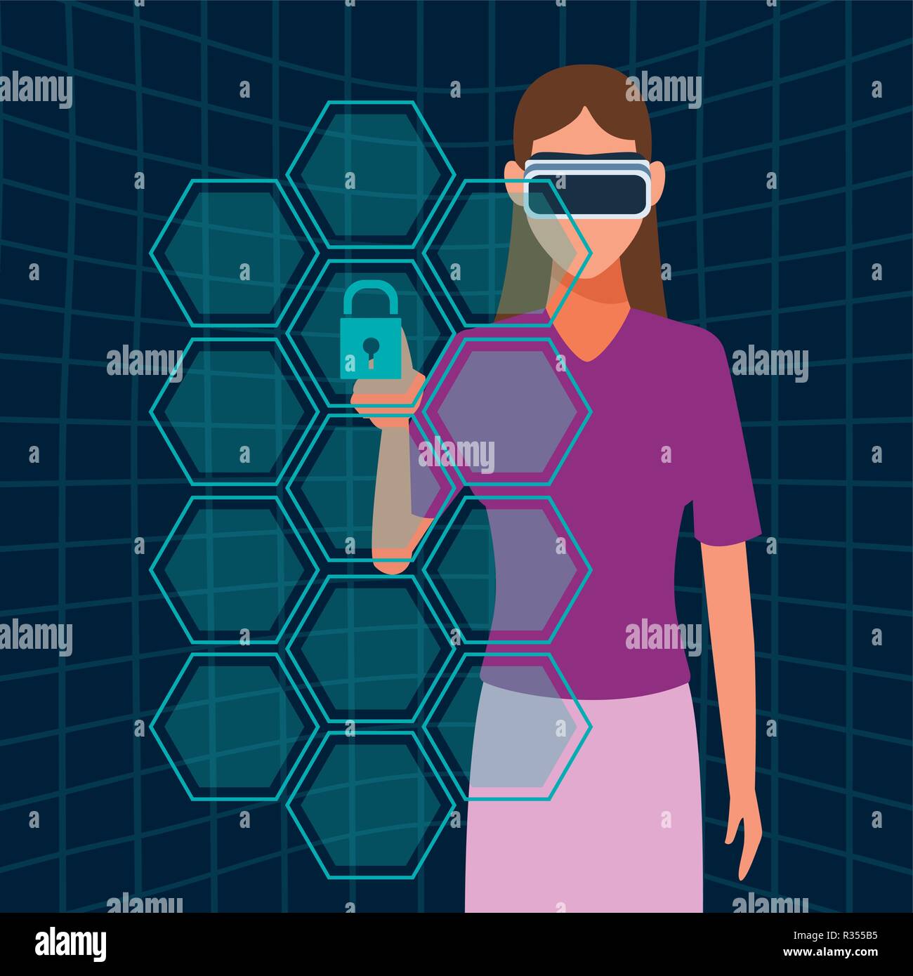Woman using virtual reality glasses avatar cartoon vector illustration ...