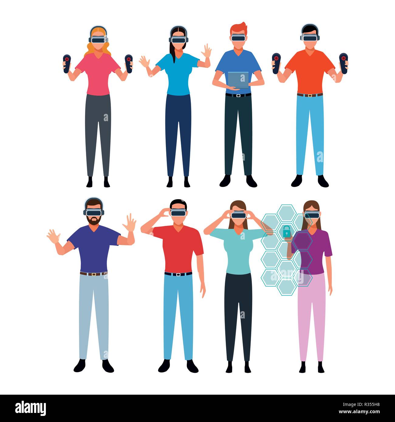 Set of people using Virtual reality avatar collection vector ...
