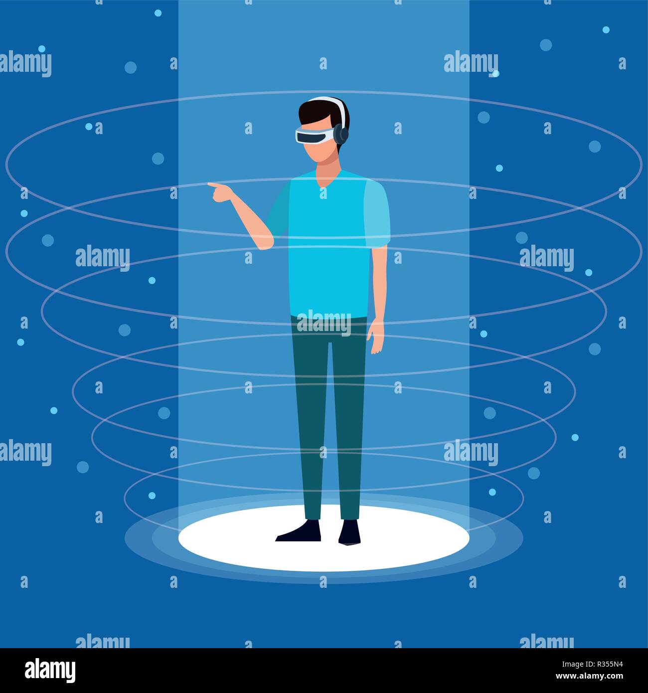 man using Virtual reality technology avatar cartoons vector ...