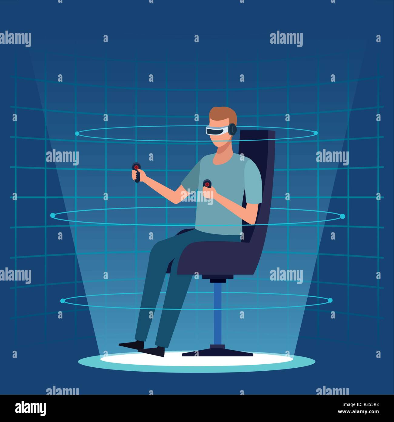 man using Virtual reality technology avatar cartoons vector ...