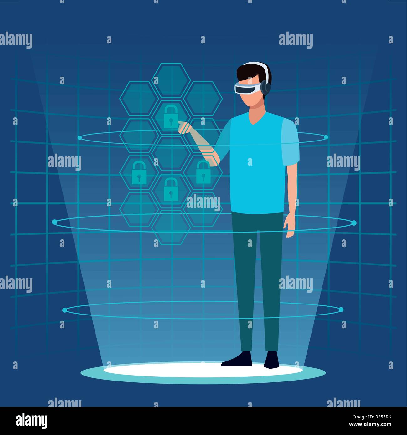 man using Virtual reality technology avatar cartoons vector ...