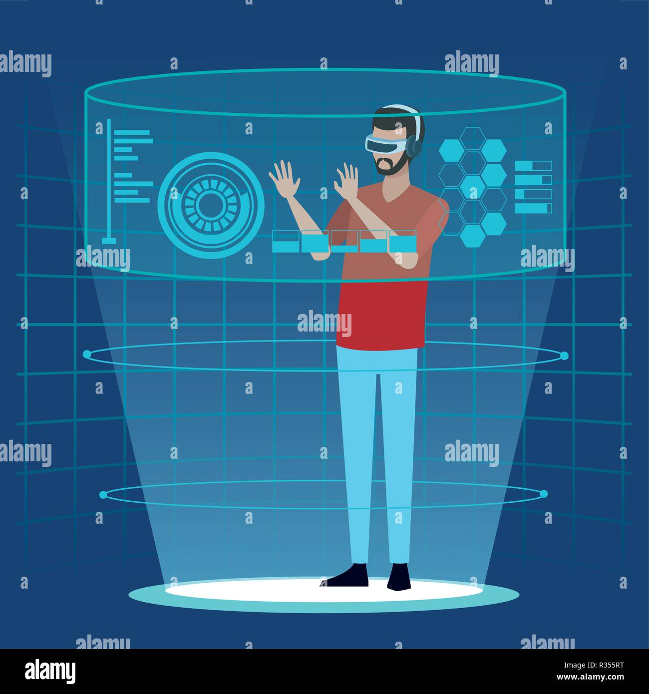 man using Virtual reality technology avatar cartoons vector ...
