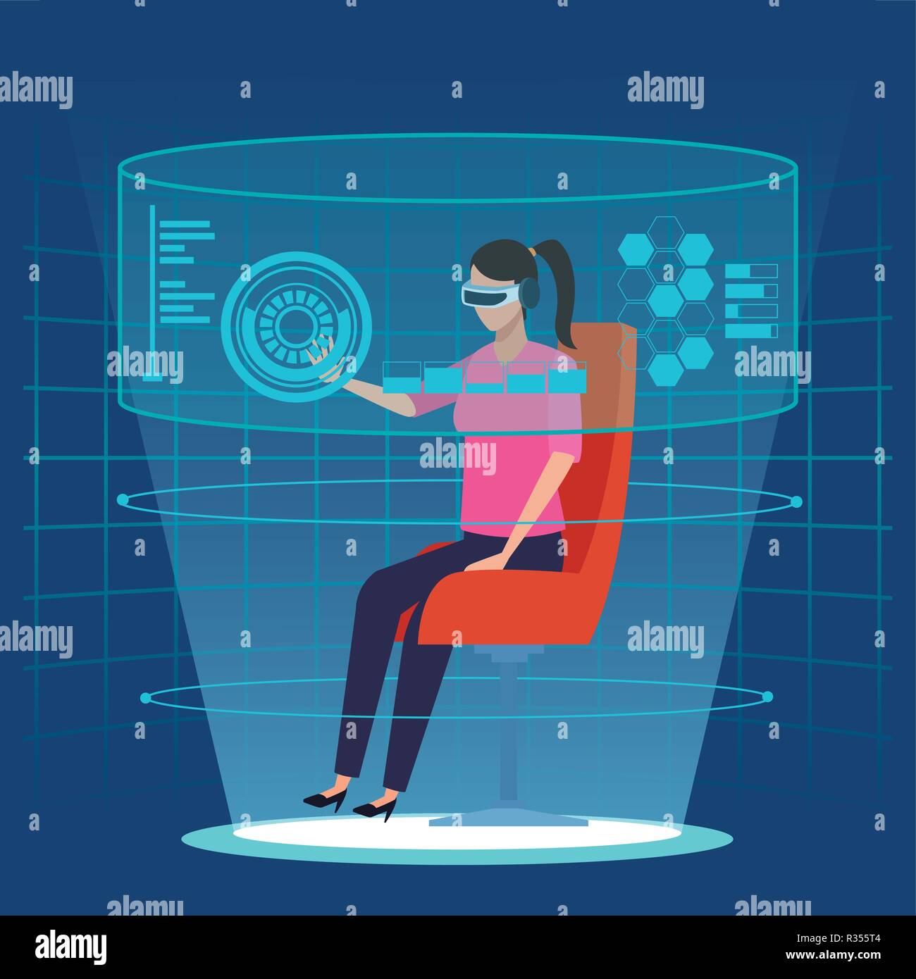 woman using Virtual reality technology avatar cartoons vector illustration graphic design Stock ...