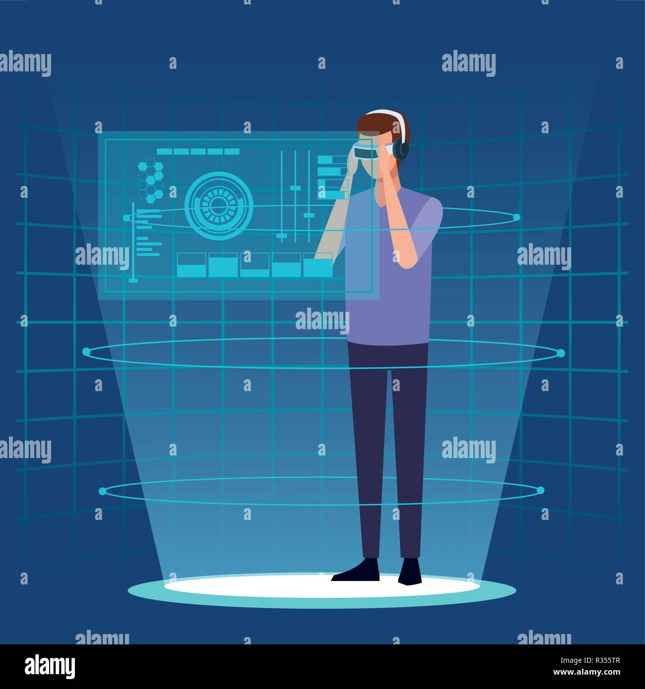 man using Virtual reality technology avatar cartoons vector ...