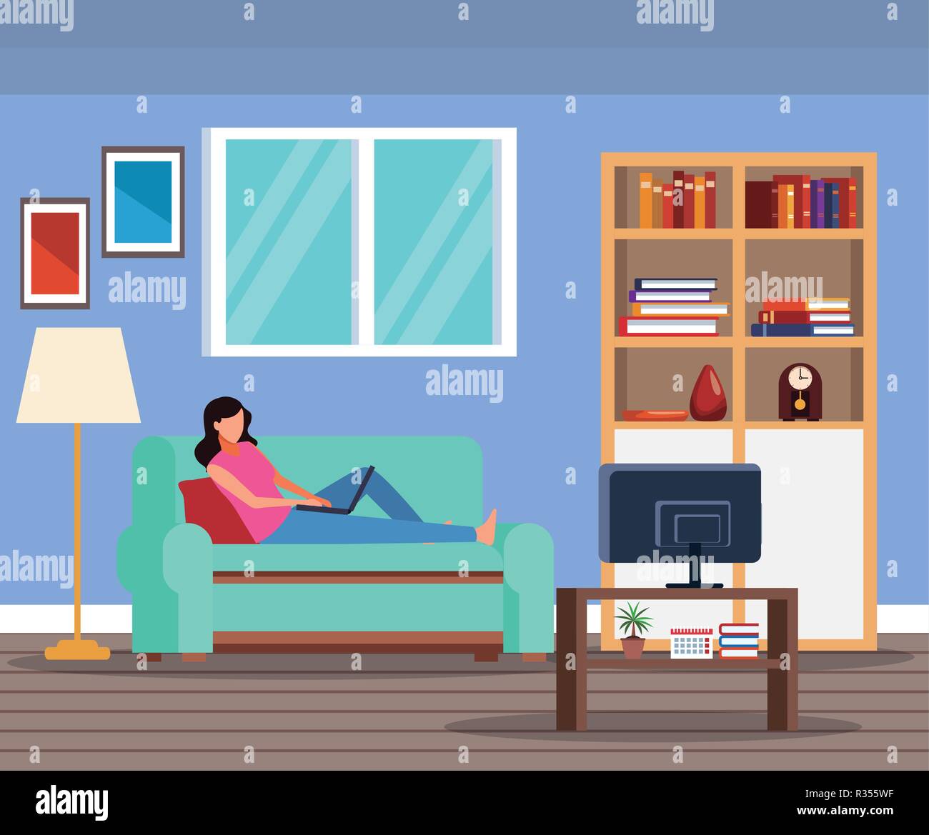 woman doing activities and free time at home vector illustration ...