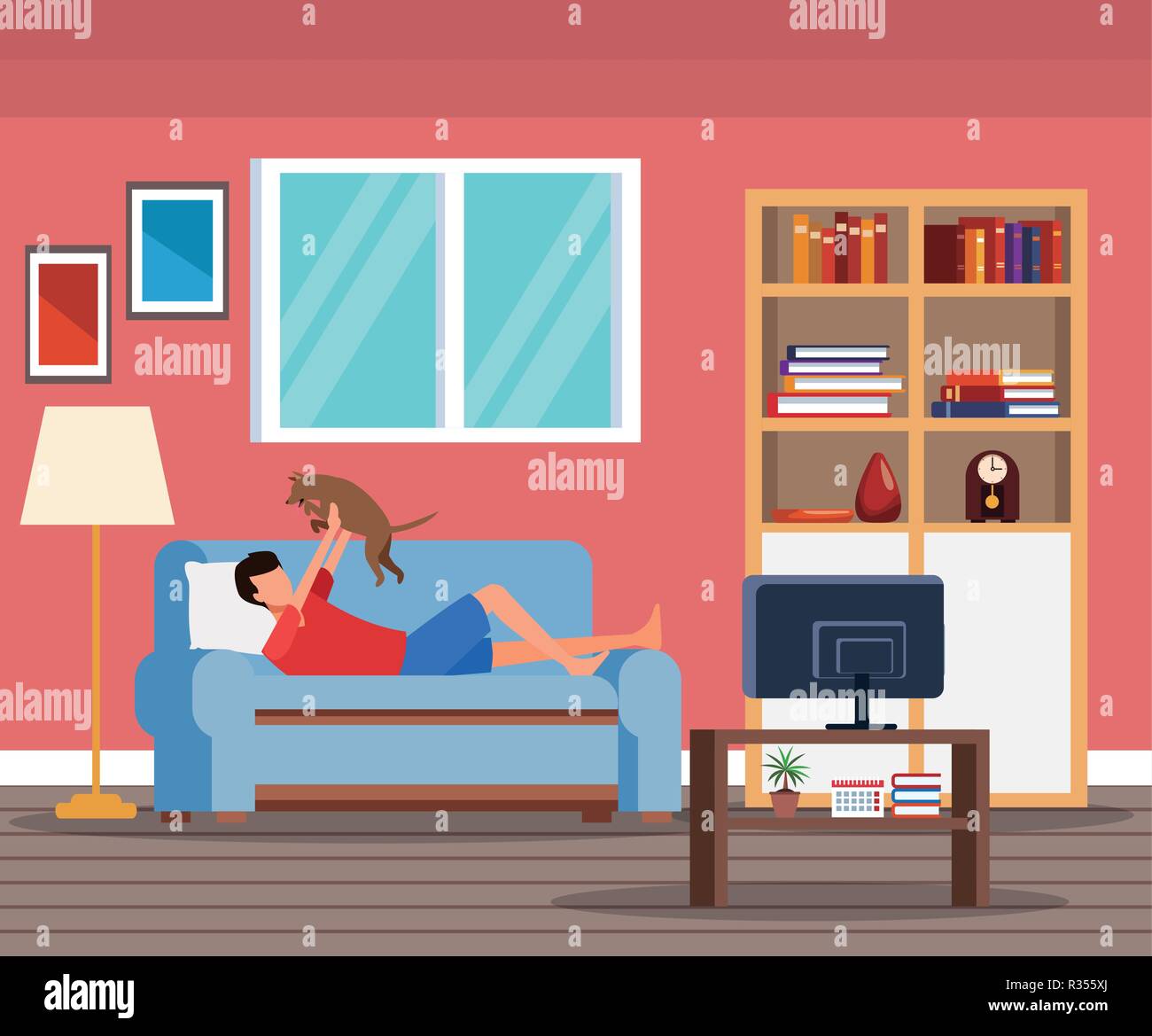 man doing activities and free time at home avatar cartoons vector ...