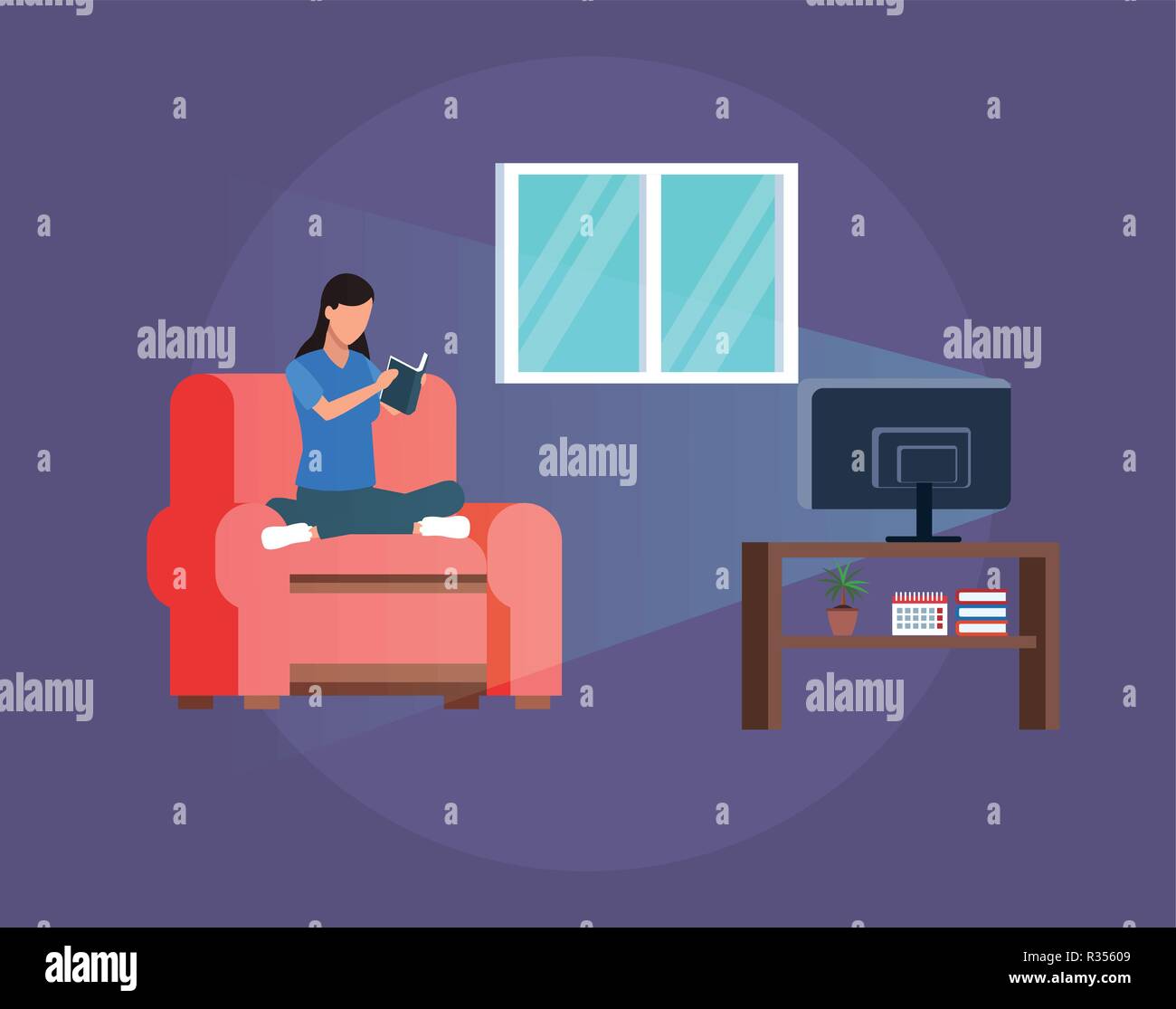 woman doing activities and free time at home vector illustration ...