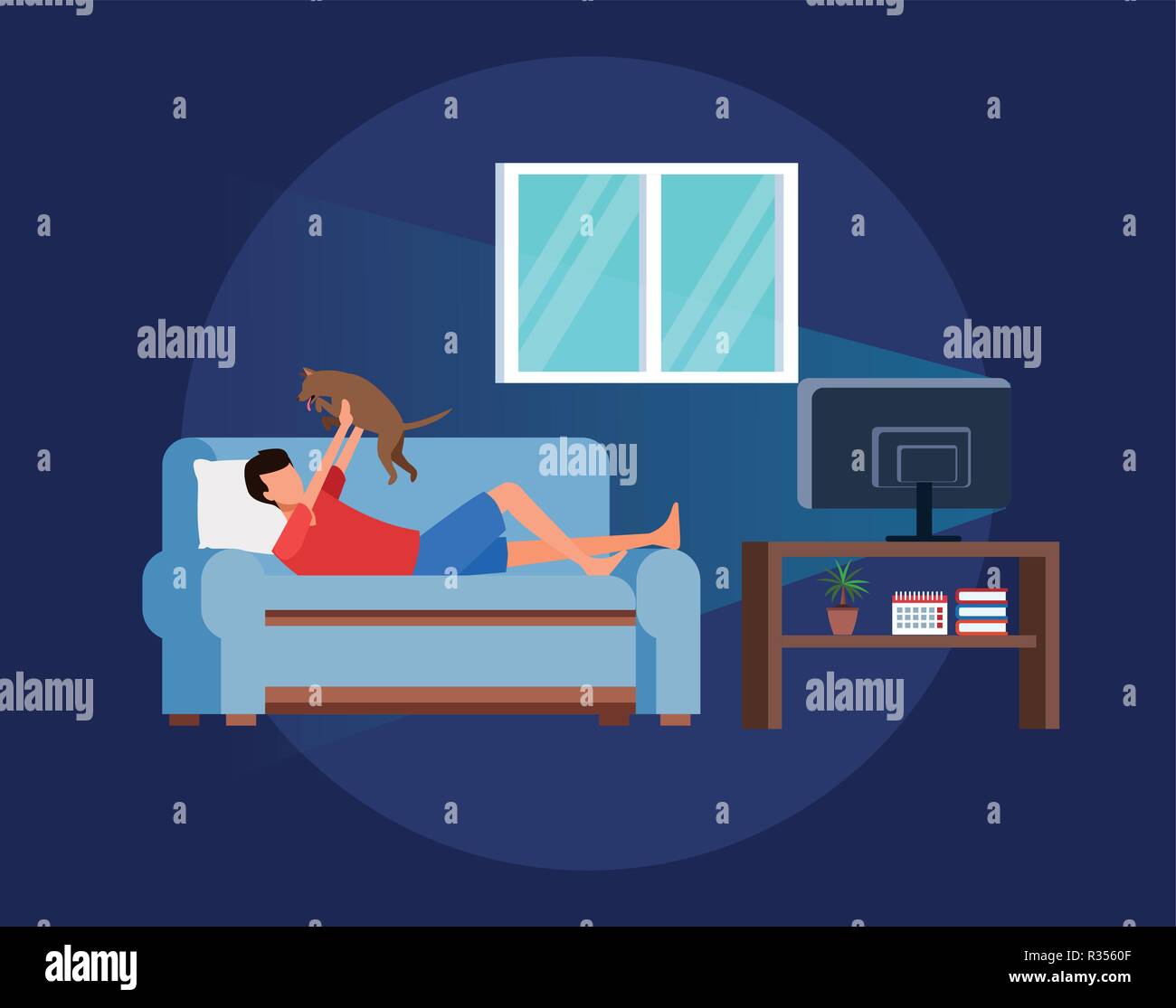 man doing activities and free time at home avatar cartoons vector ...