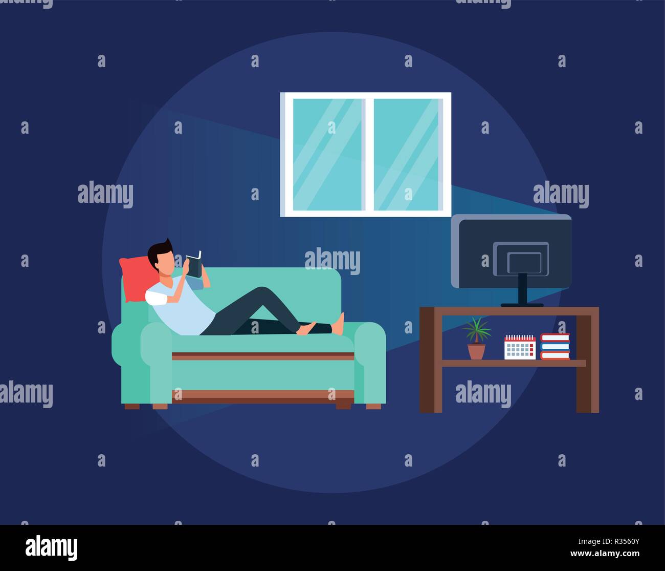 man doing activities and free time at home avatar cartoons vector ...