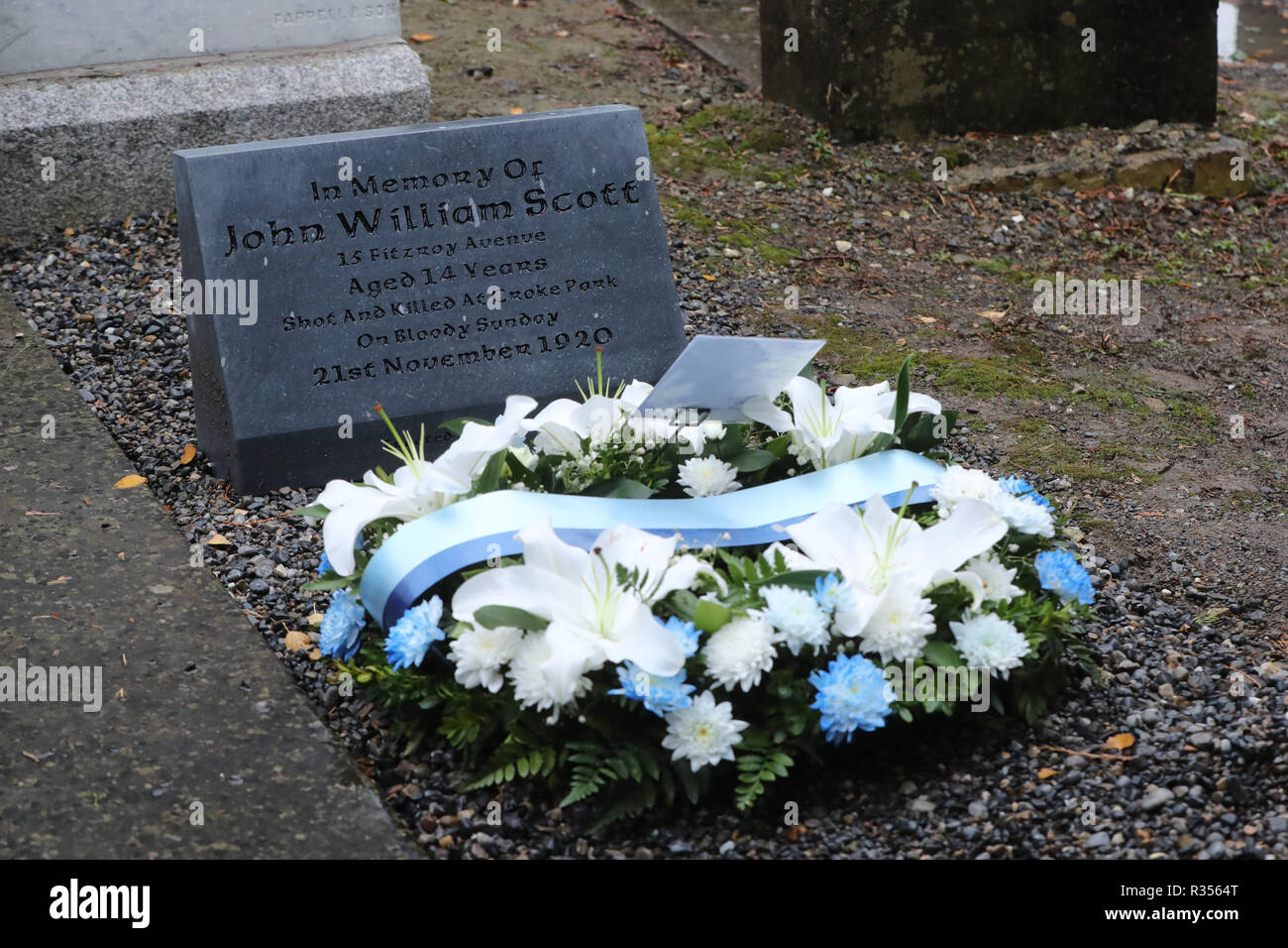 A monument to 14-year-old John William Scott, who was shot and killed ...