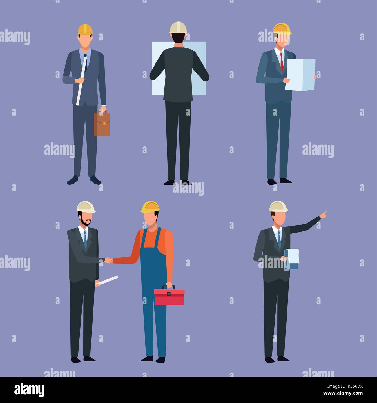 Construction set worker and architect vector illustration graphic ...