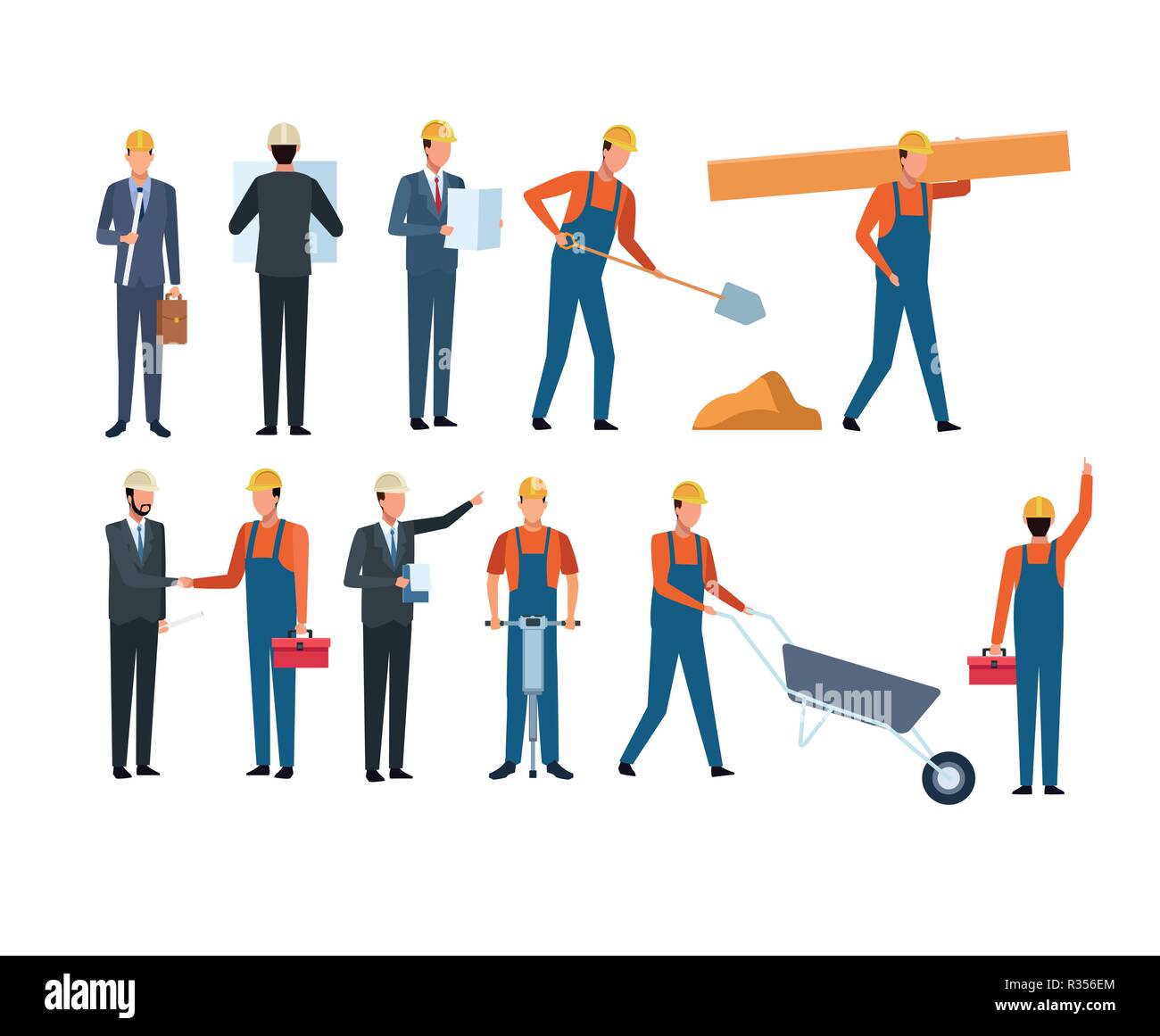 Construction set worker and architect vector illustration graphic ...