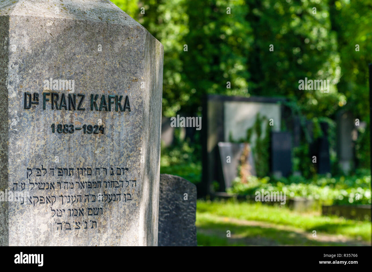 Grave of Franz Kafka, the czech writer, at the New Jewish Cemetary ...